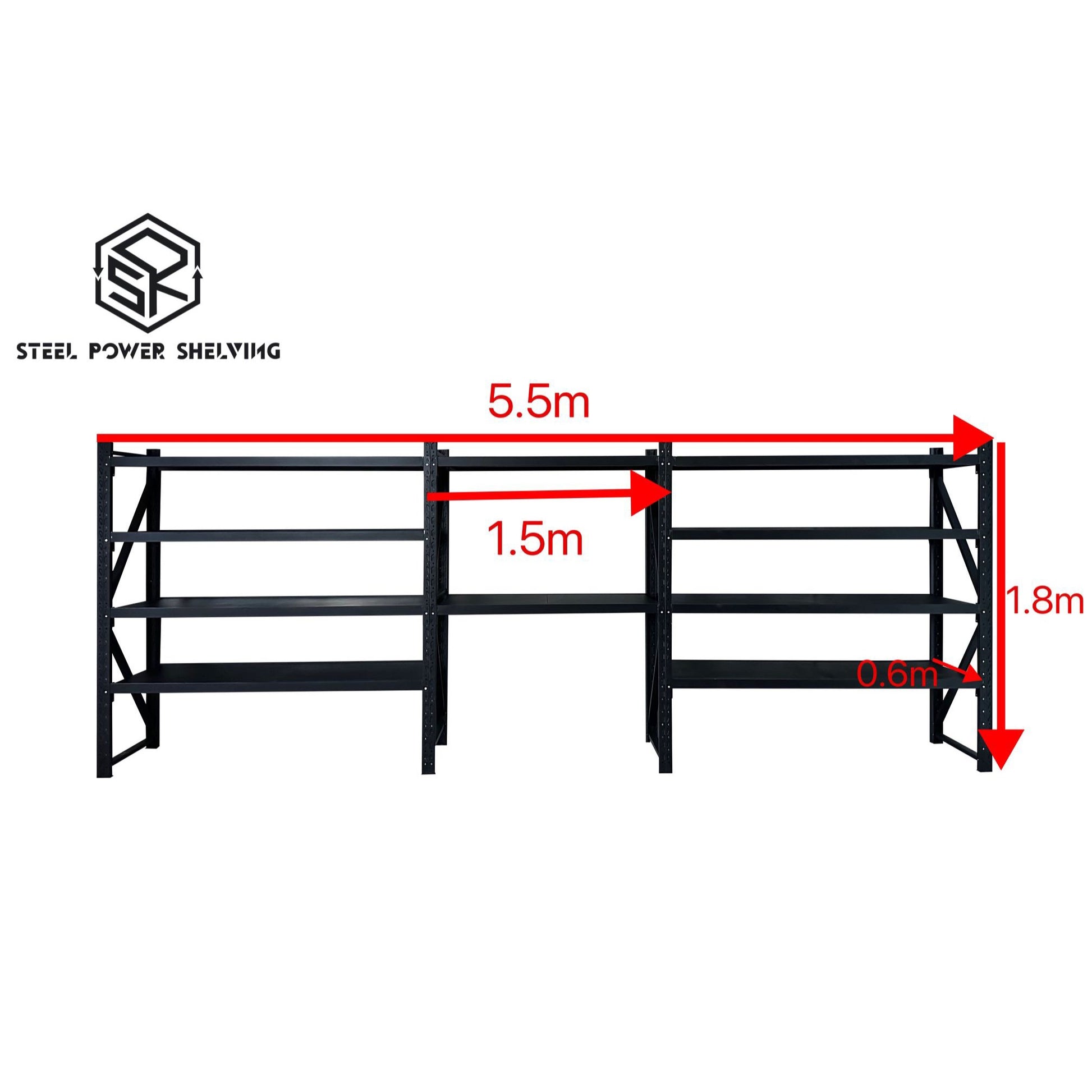 Shelf 1.8m(H)x5.5m(L)x0.6m(D)2500kg Shelving+Workbench – Steel Power ...
