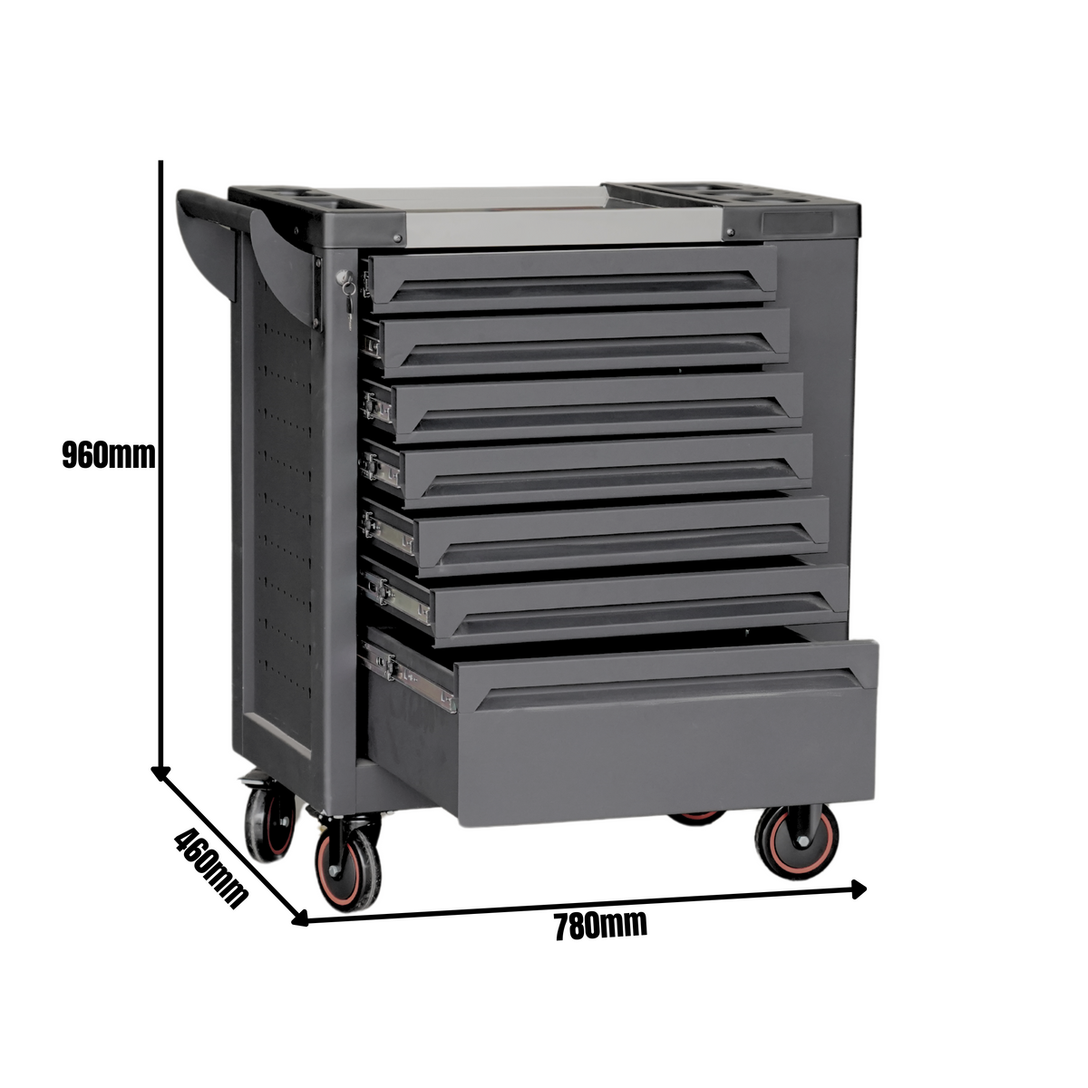 Heavy-Duty 7-Drawer Tool Trolley with Side Pegboard & Lockable Storage ...